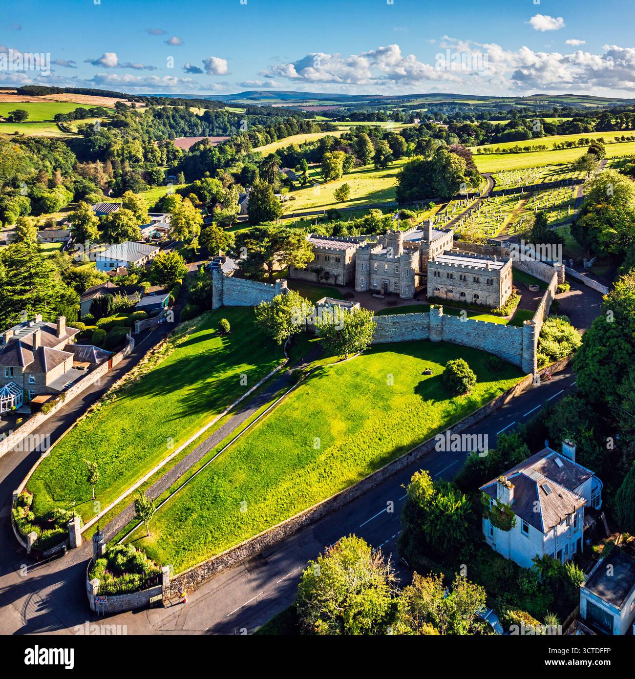 Jedburgh Castle from a drone, Jedburgh, Scottish Borders , Scotland, UK ...
