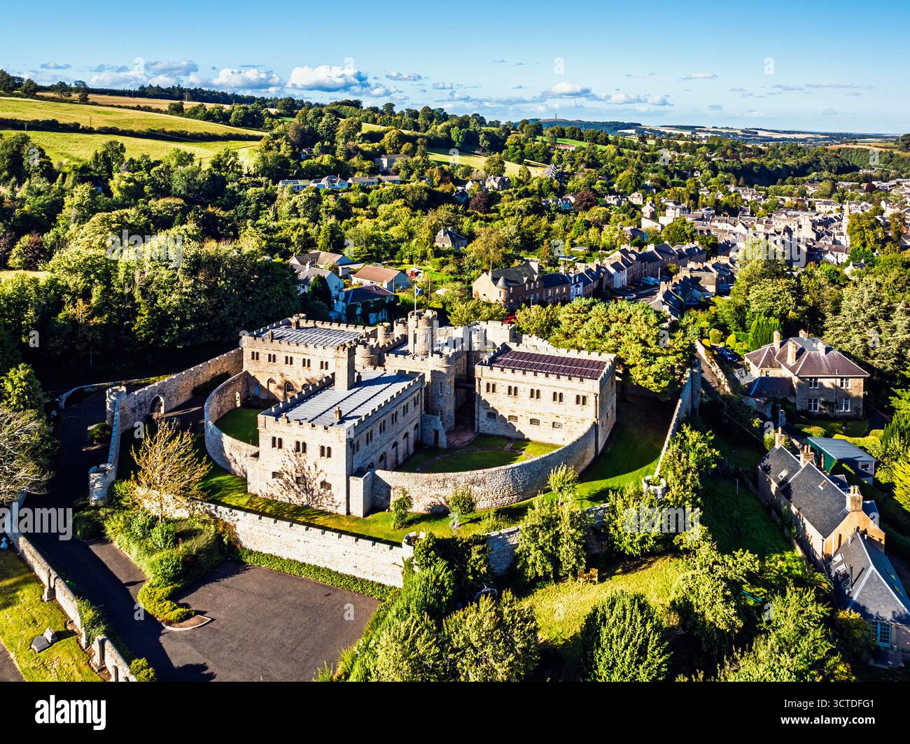 Jedburgh Castle from a drone, Jedburgh, Scottish Borders , Scotland, UK ...