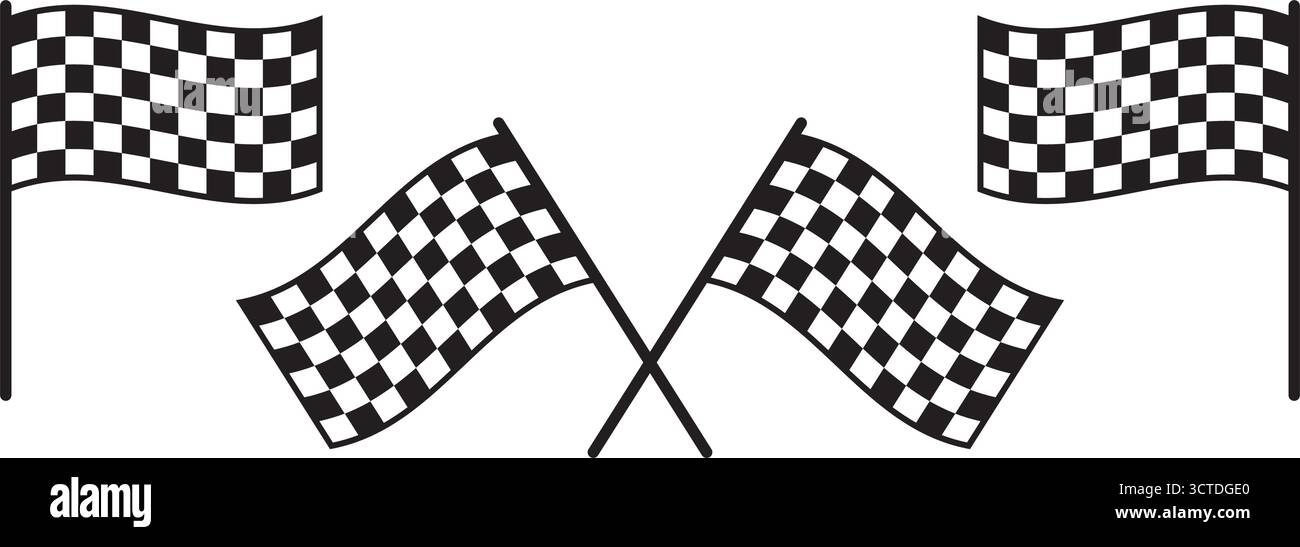 Set of single and crossed waving race flags with chequered print. Start ...