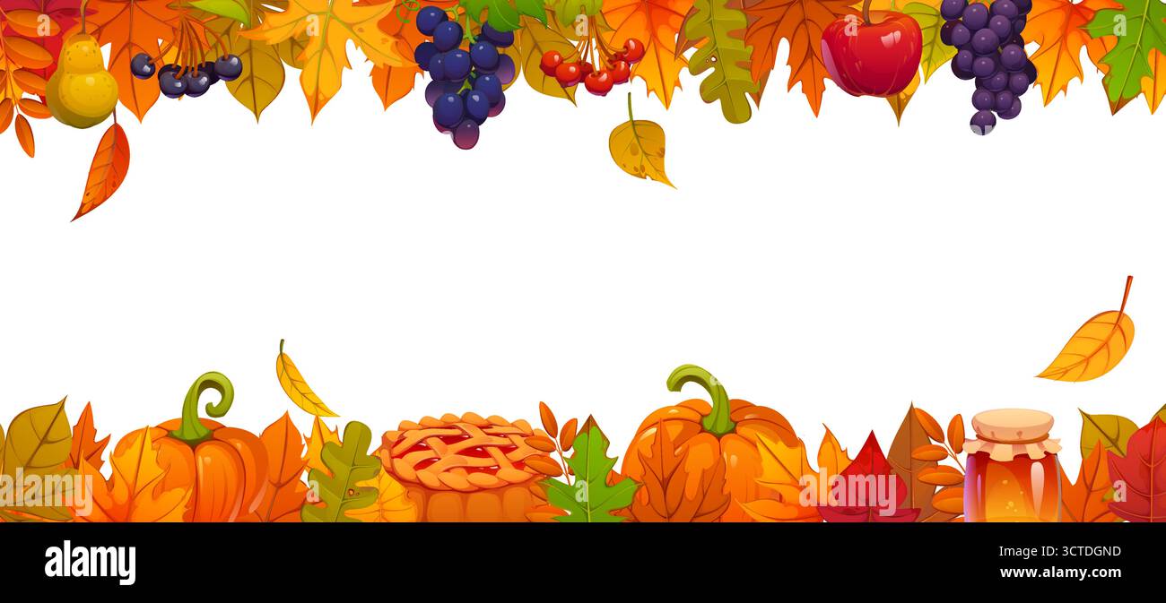 Thanksgiving Day vector border frame. Cartoon autumn harvest grapes on ...