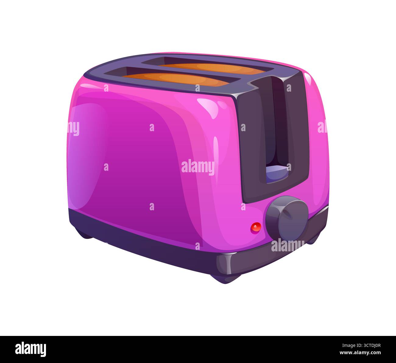 Bright pink cartoon toaster, kitchen utensil with black details, two ...