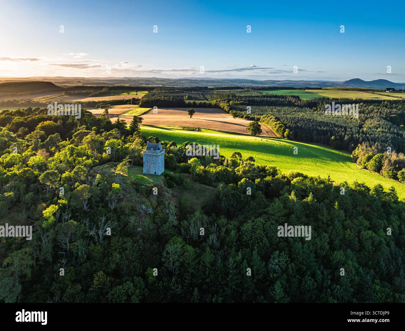 Fatlips Castle from a drone, Minto Crags, River Teviot, Roxburghshire ...