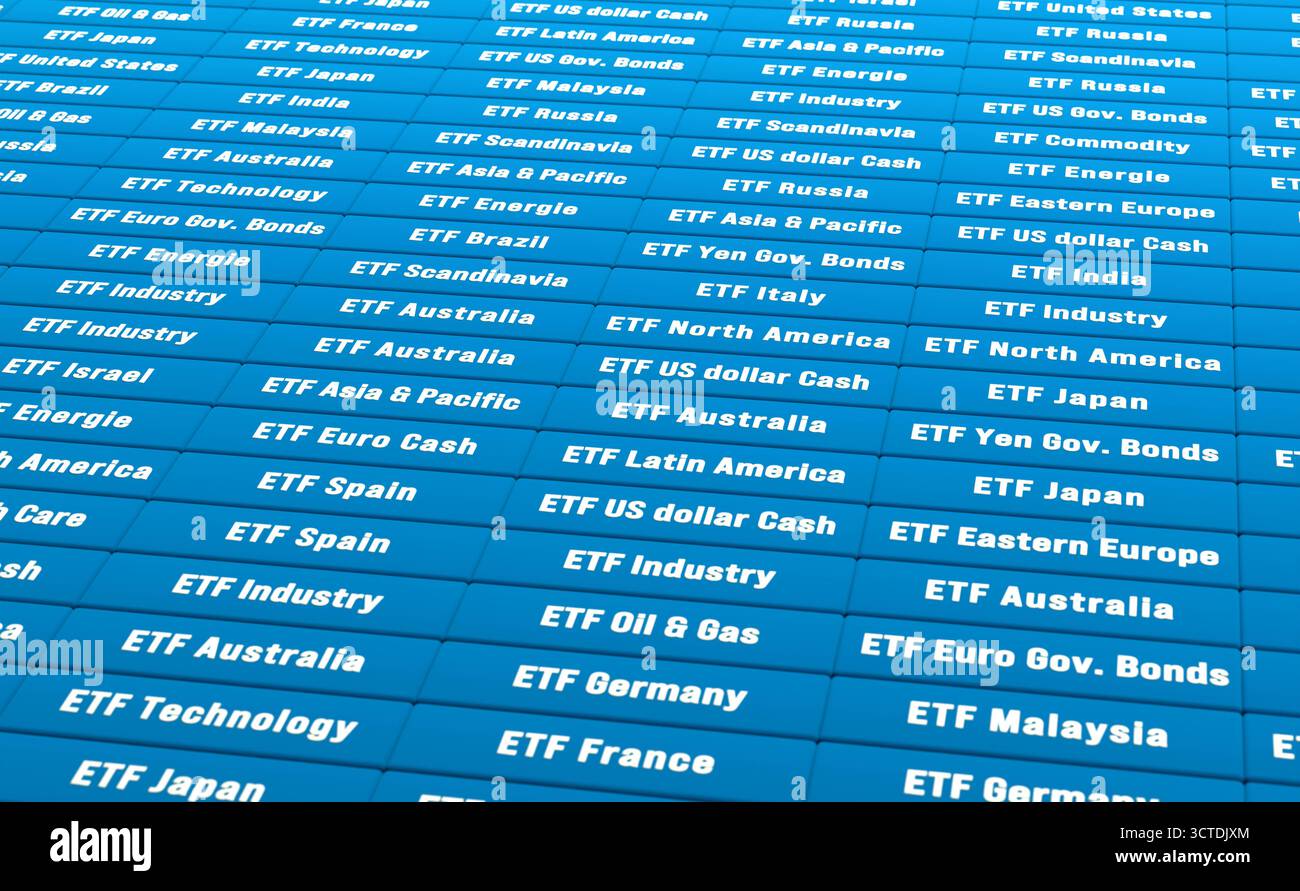 Blue ETF board, global exchange-traded funds, investment opportunities ...