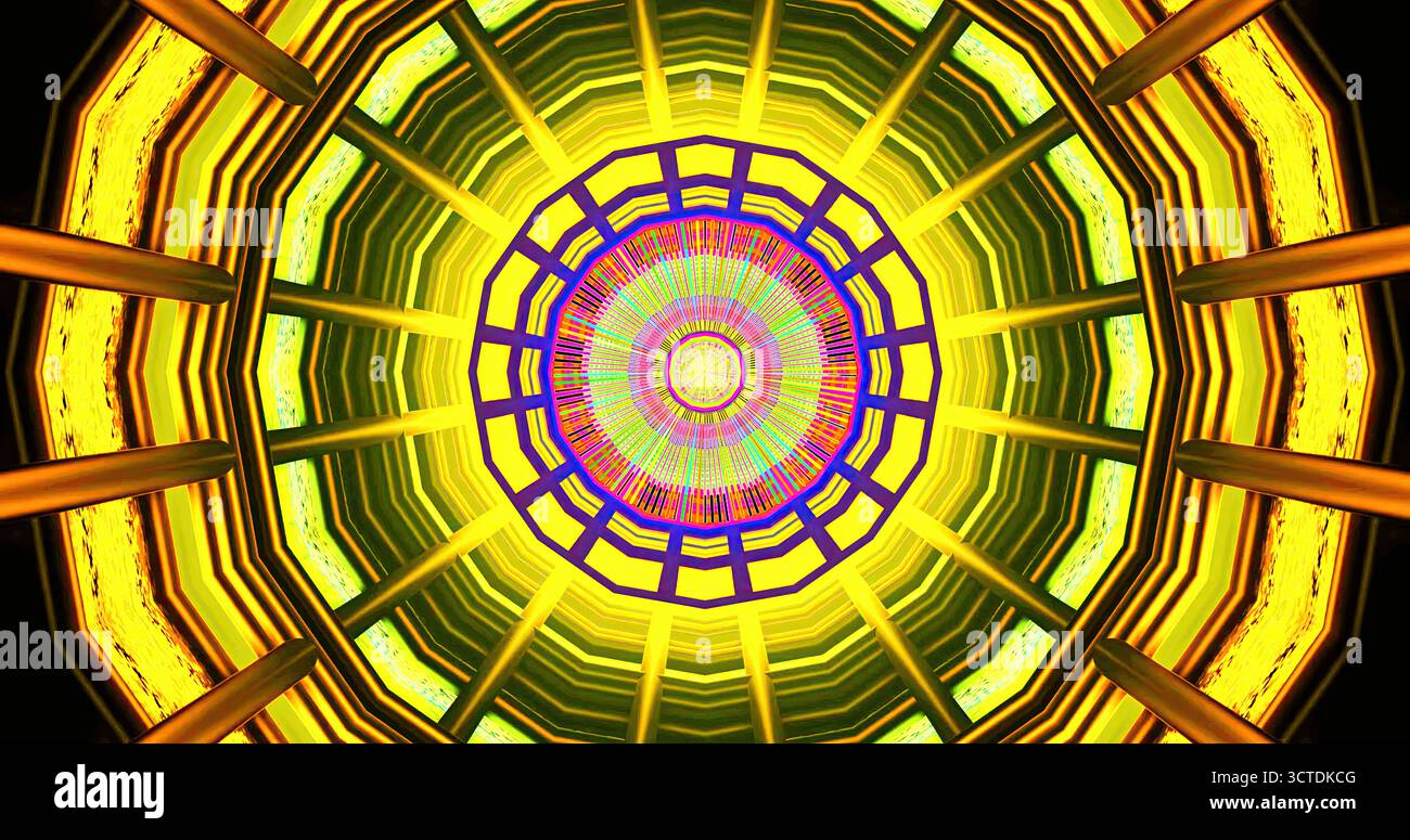 Circular design featuring bright geometric patterns draws the eye ...