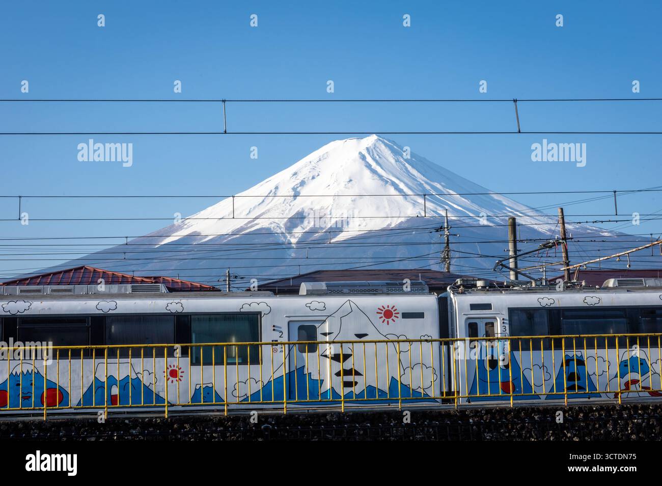 Fujikawaguchiko, Japan - April 12, 2025: Snowcapped Mount Fuji, blue ...