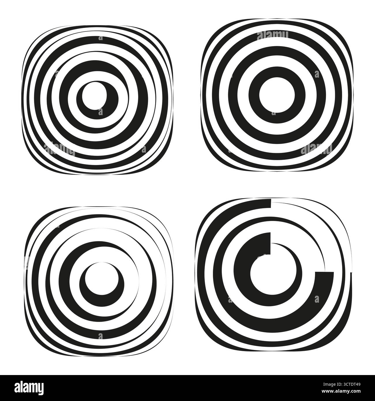 Abstract spiral patterns. Concentric circle shapes. Geometric swirl ...