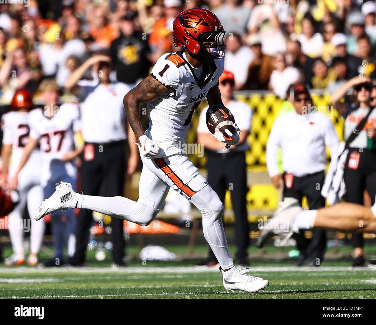 October 4, 2025: Oregon State wide receiver David Wells Jr. (1) runs ...
