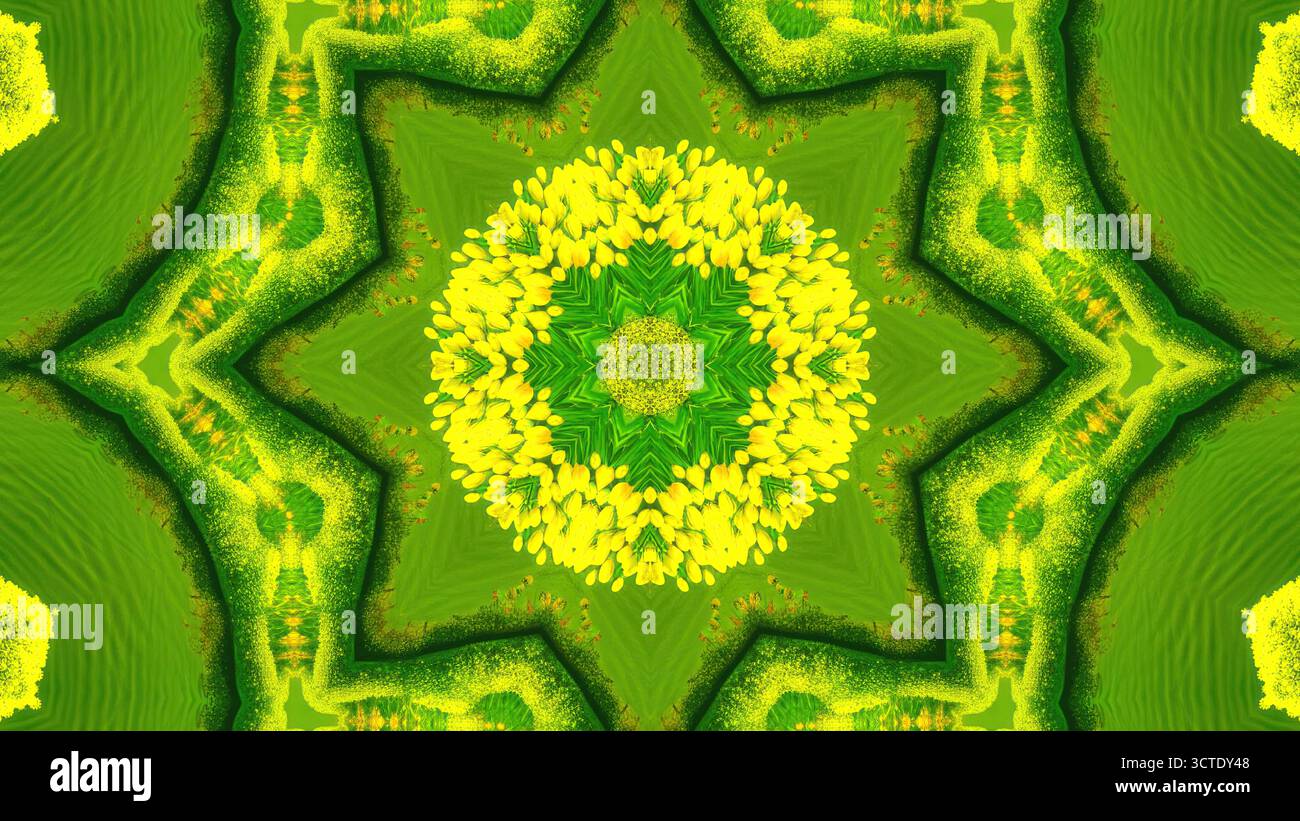 A vibrant geometric design featuring shades of green and yellow creates ...