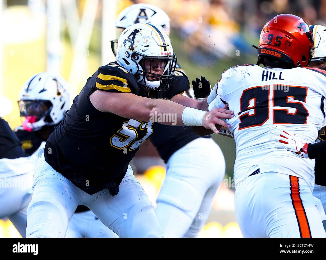 October 4, 2025: App State offensive lineman Cayden Sweatt (52) blocks ...