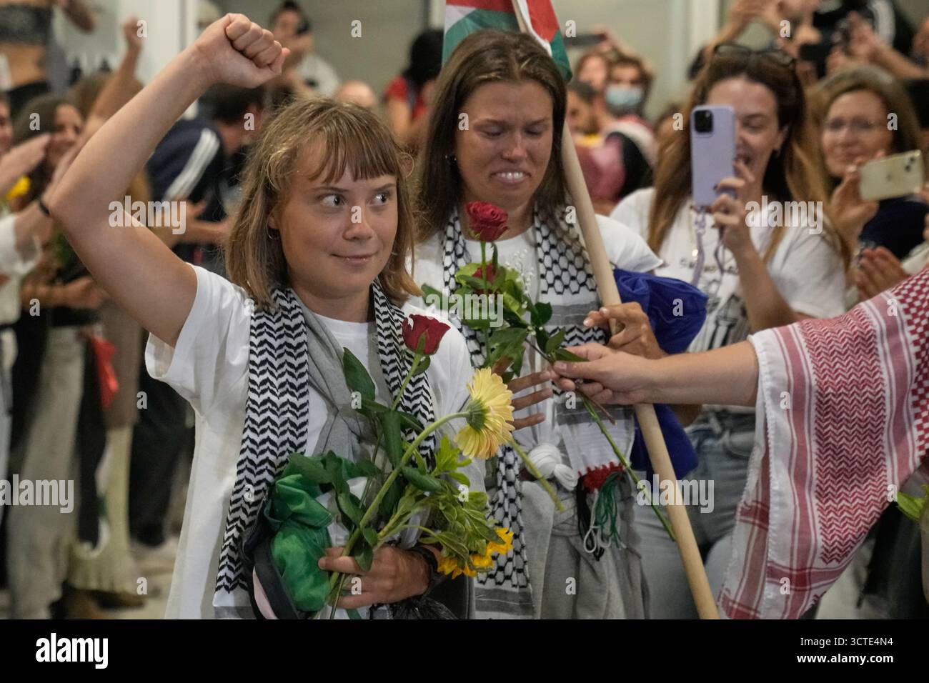 Swedish activist Greta Thunberg arrives at the Eleftherios Venizelos ...