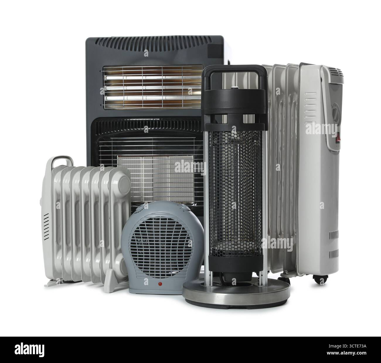 Different types of electric heaters isolated on white Stock Photo - Alamy