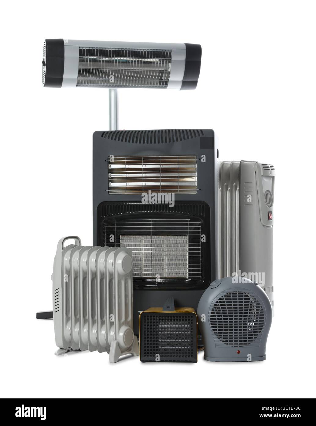 Different types of electric heaters isolated on white Stock Photo - Alamy