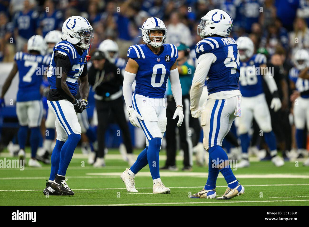 Indianapolis Colts safety Cam Bynum (0) celebrates on the field during ...