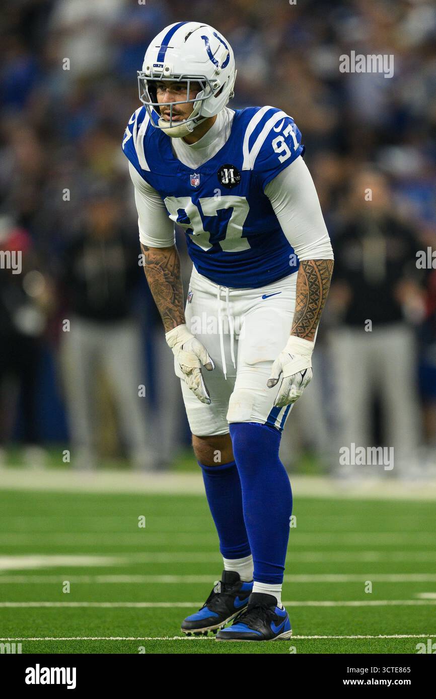 Indianapolis Colts defensive end Laiatu Latu (97) lines up before the ...