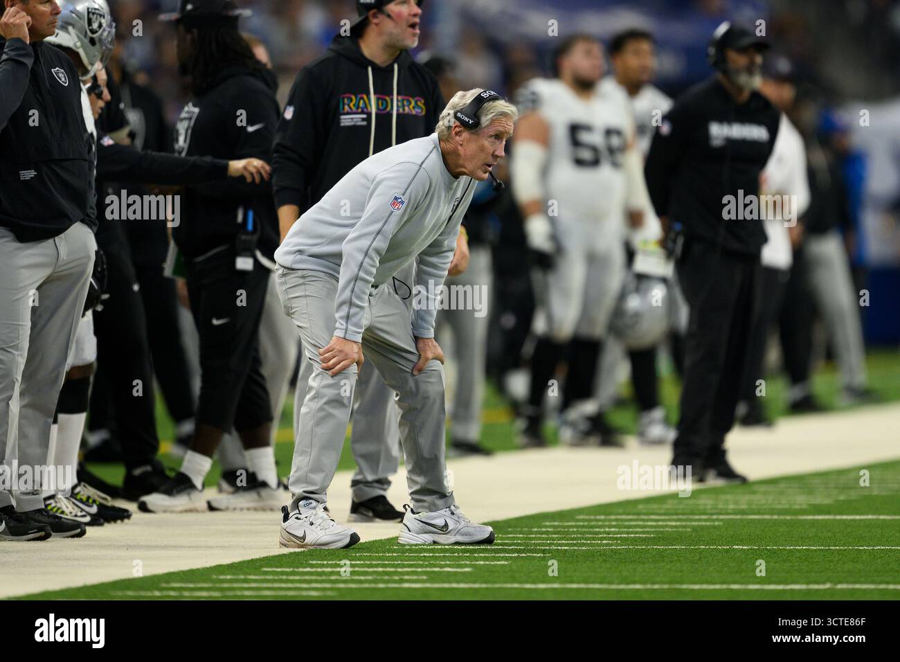 Las Vegas Raiders head coach Pete Carroll on the sidelines during an ...