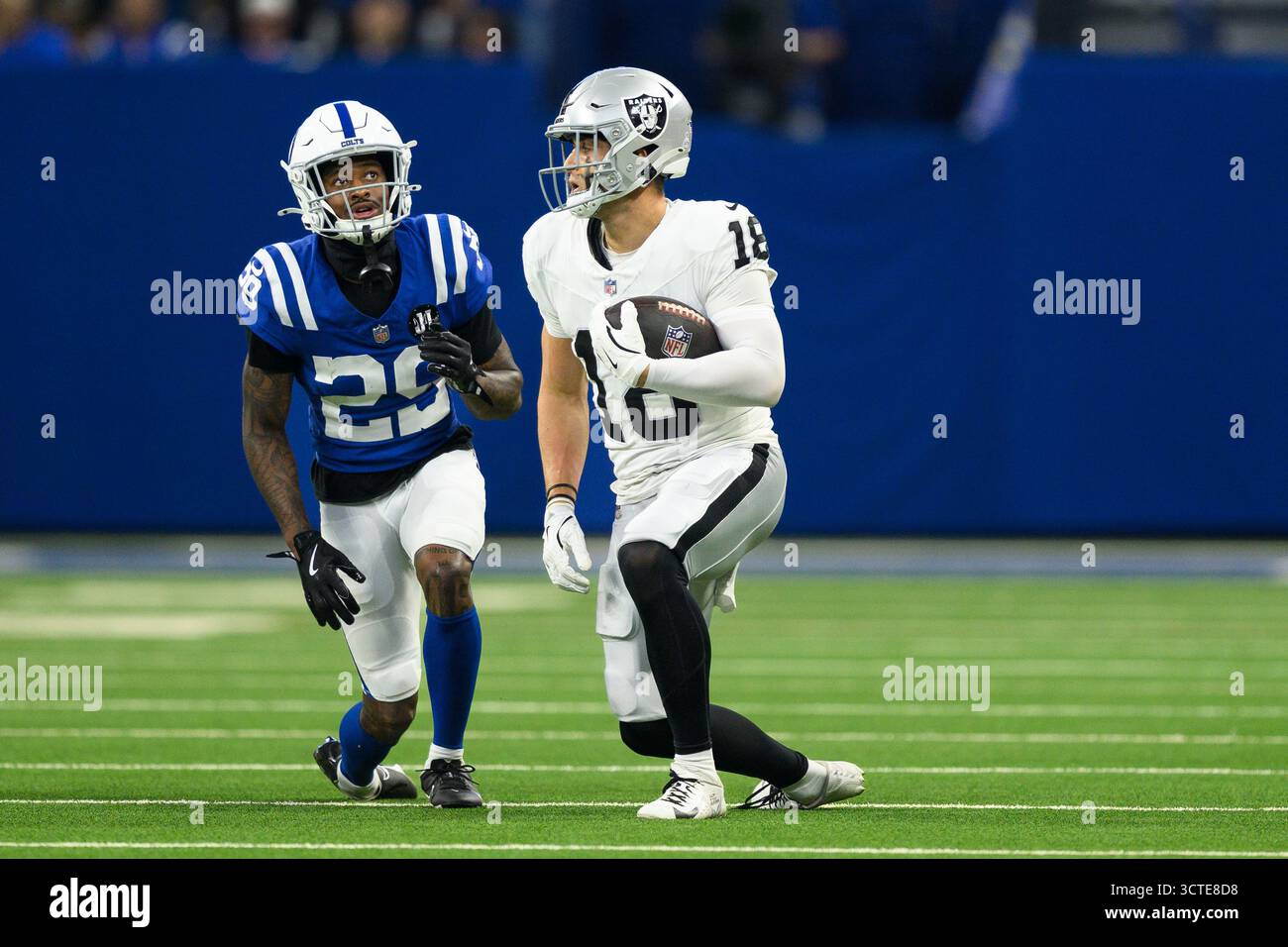 Las Vegas Raiders wide receiver Jack Bech (18) catches a pass during an ...