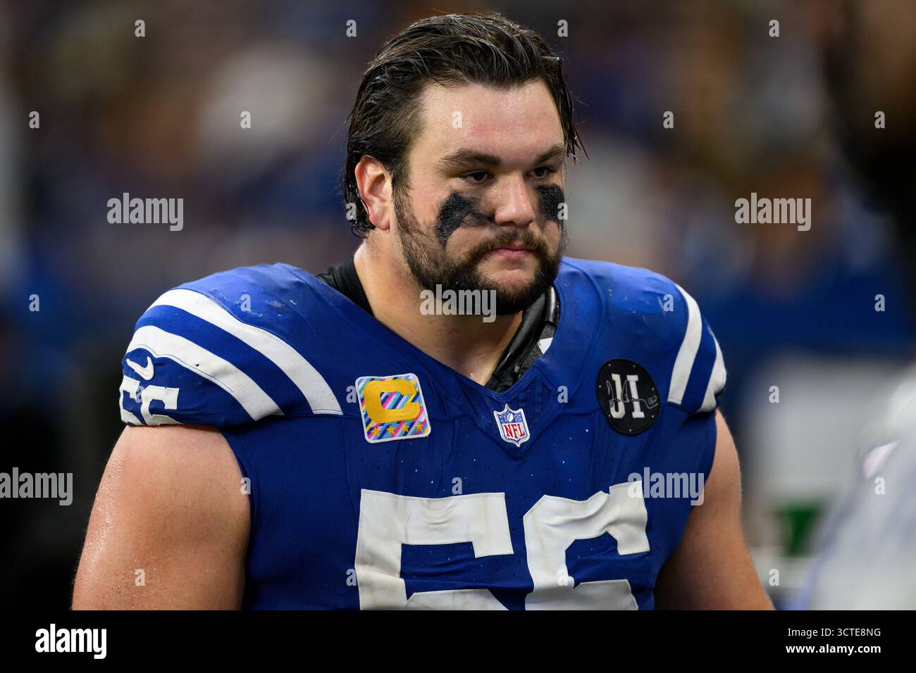 Indianapolis Colts guard Quenton Nelson (56) on the sidelines during an ...
