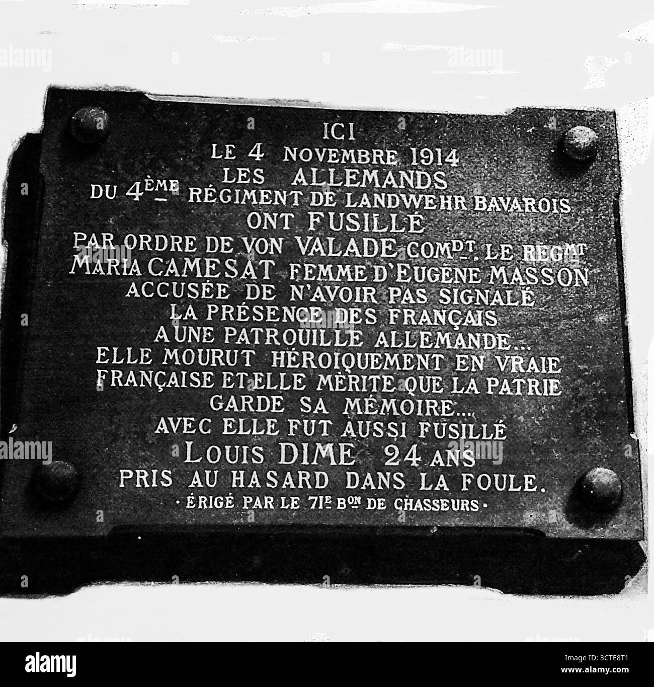 Le Miroir, 5 November 1916, features a memorial plaque in Emberménil ...