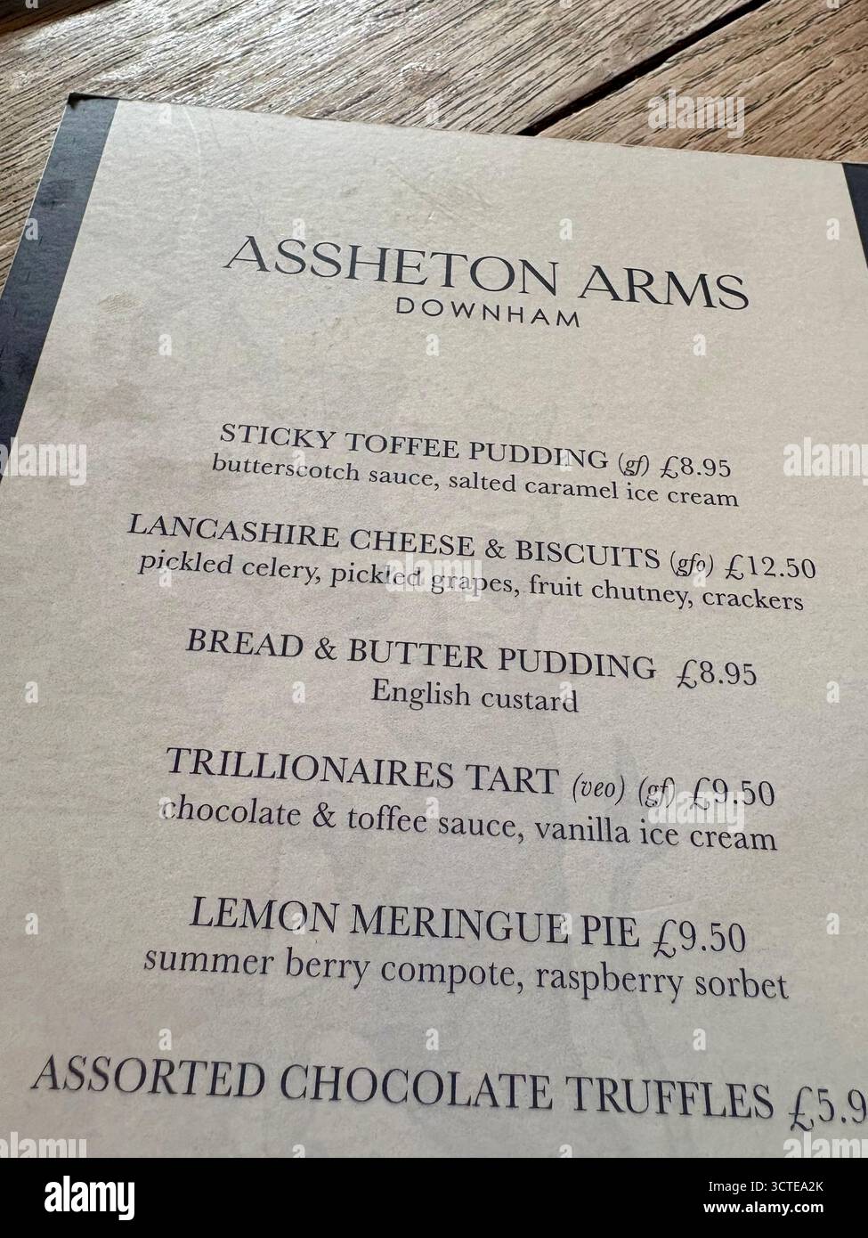 Assheton Arms in Downham village Lancashire, dessert menu with ...