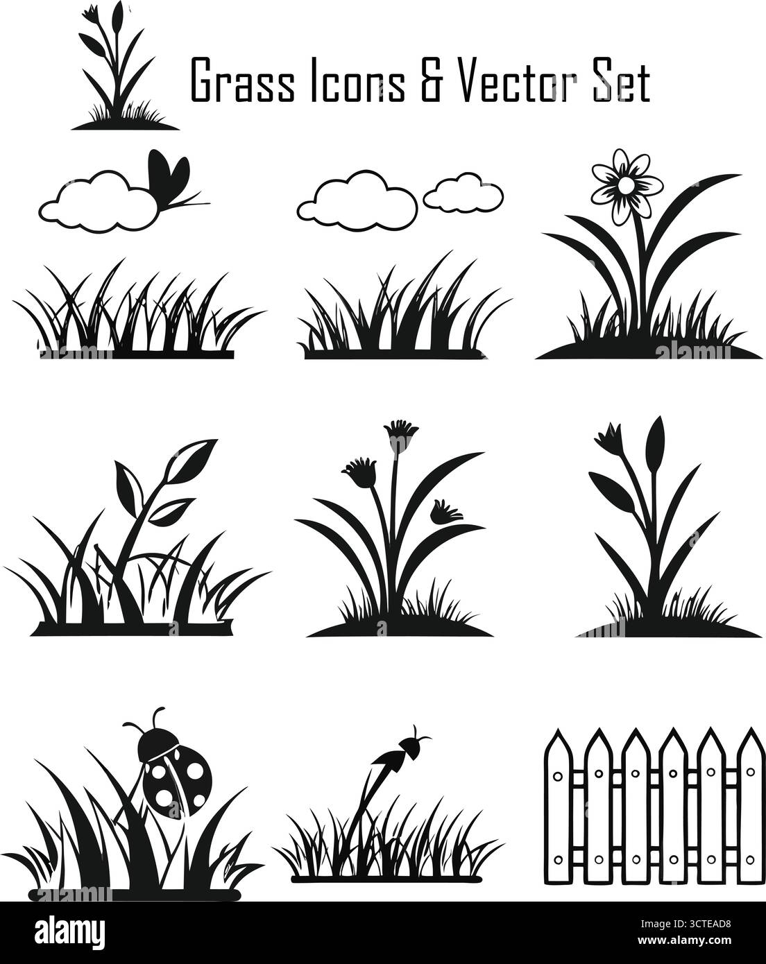 Grass Icons Set, Green Nature and Lawn Symbol Collection, Ecology and ...