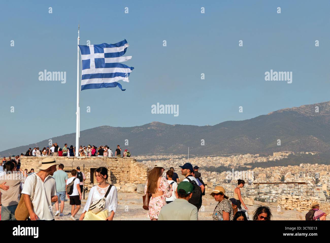Greek flag waving on the Acropolis of Athens, Greece Stock Photo - Alamy