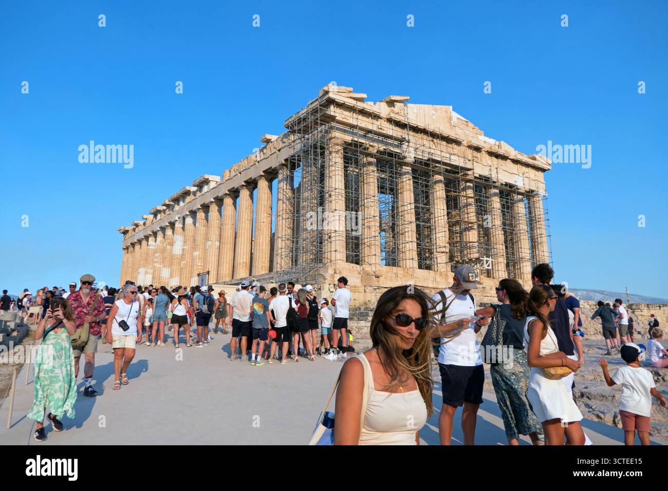 View of the Parthenon on the Acropolis of Athens, Greece. People ...