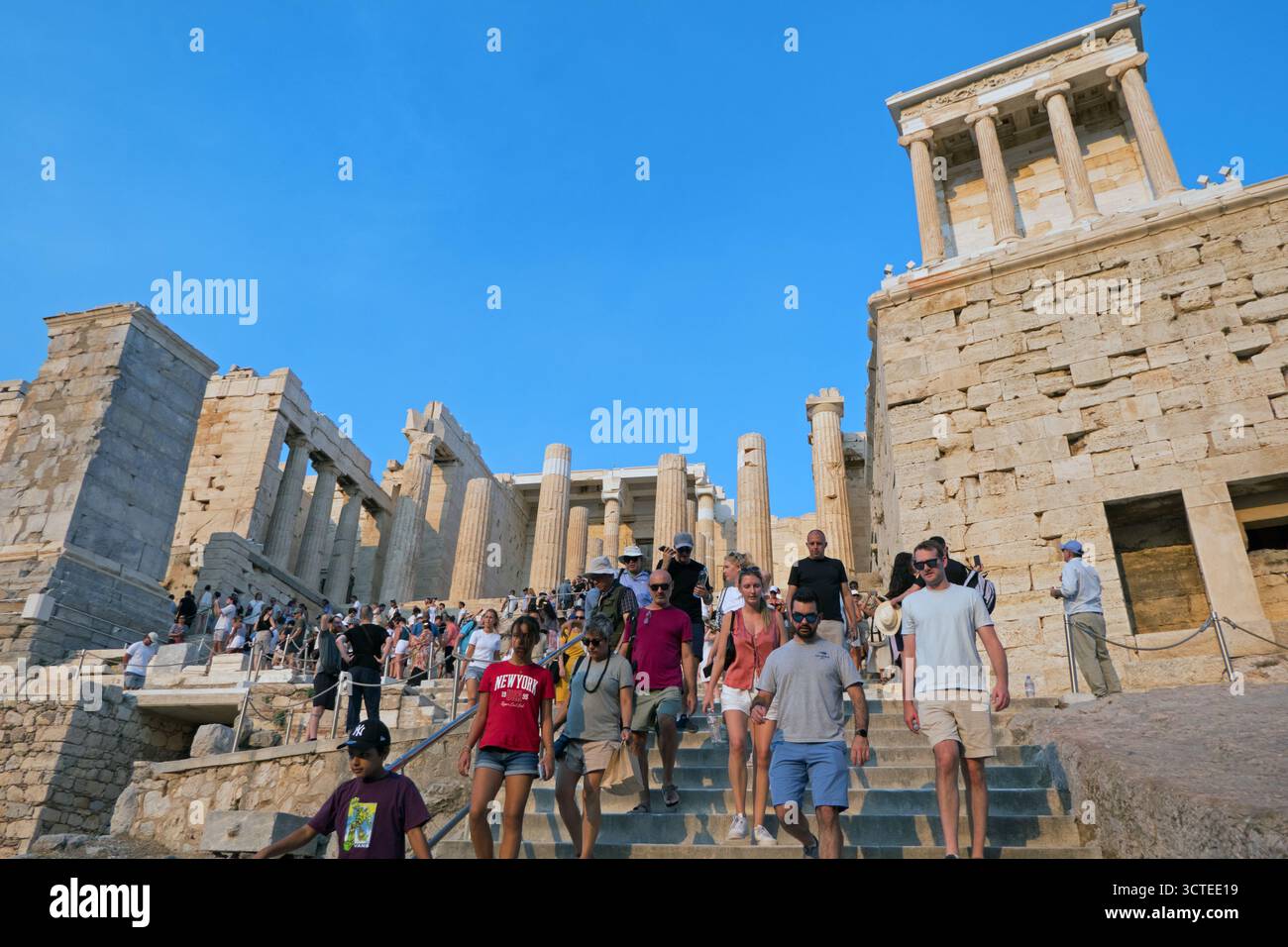View of the Parthenon on the Acropolis of Athens, Greece. People ...