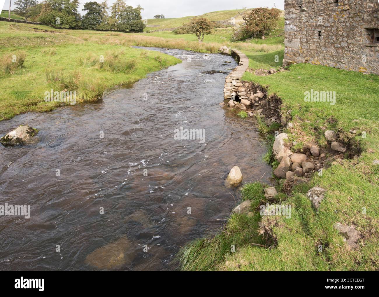 Water erosion close to field barn Long Preston beck Stock Photo - Alamy