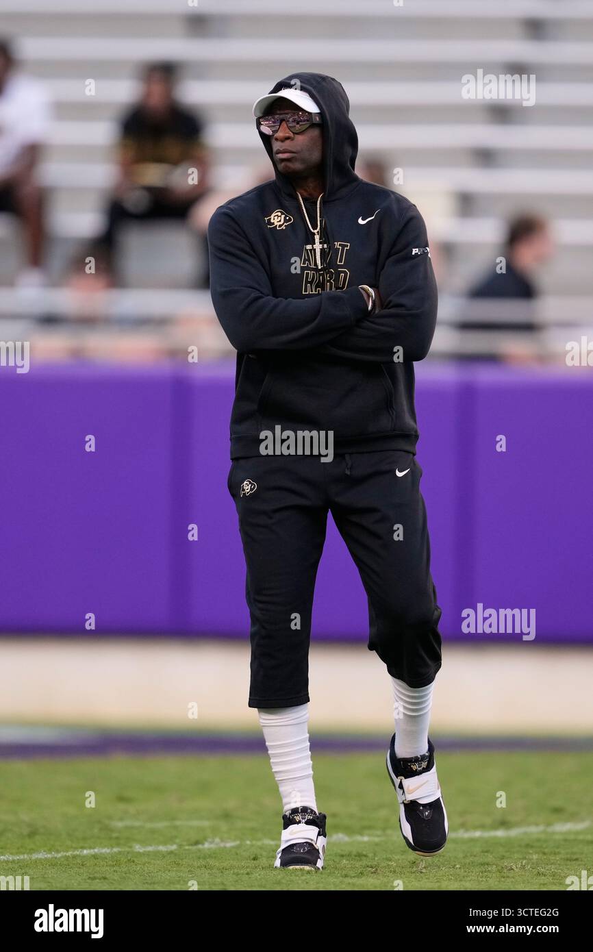 Colorado head coach Deion Sanders watches warmups before an NCAA ...