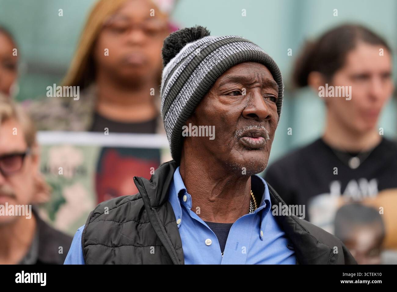 Allen Hall, 71, speaks during a rally for Cornelius Taylor at the ...