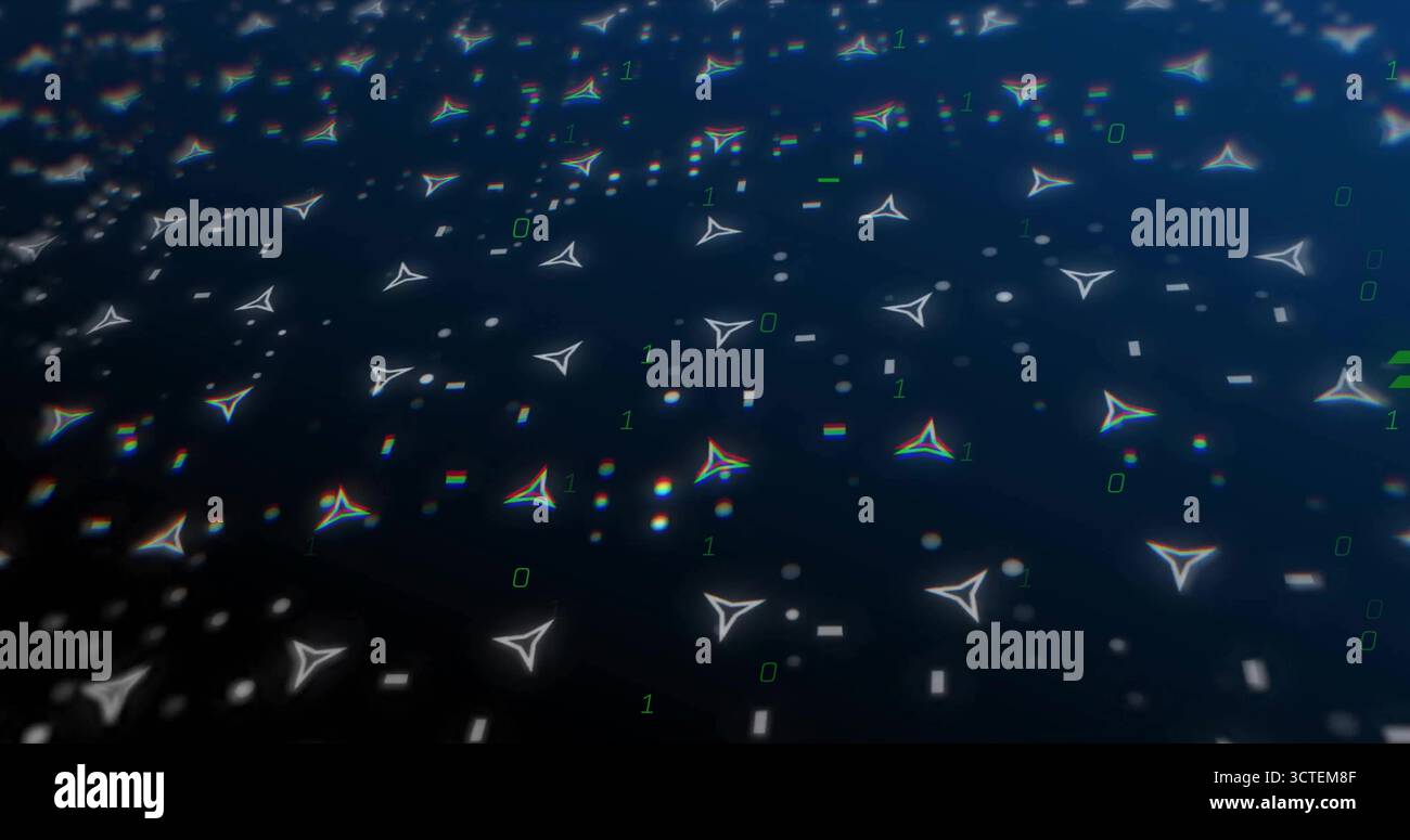 Spanning glowing triangular node swarm across digital field, with green ...