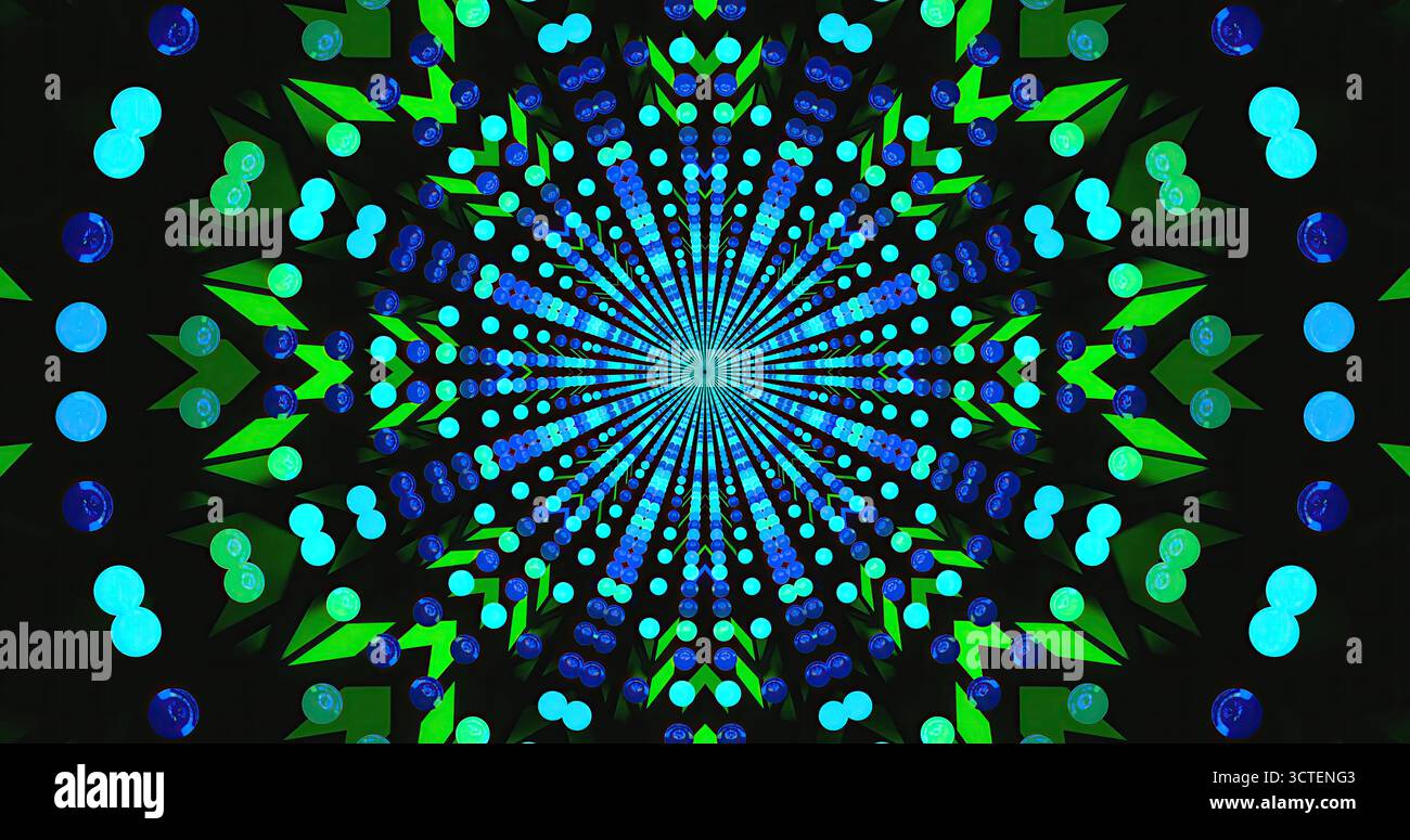 A captivating arrangement of blue and green shapes radiates from a ...