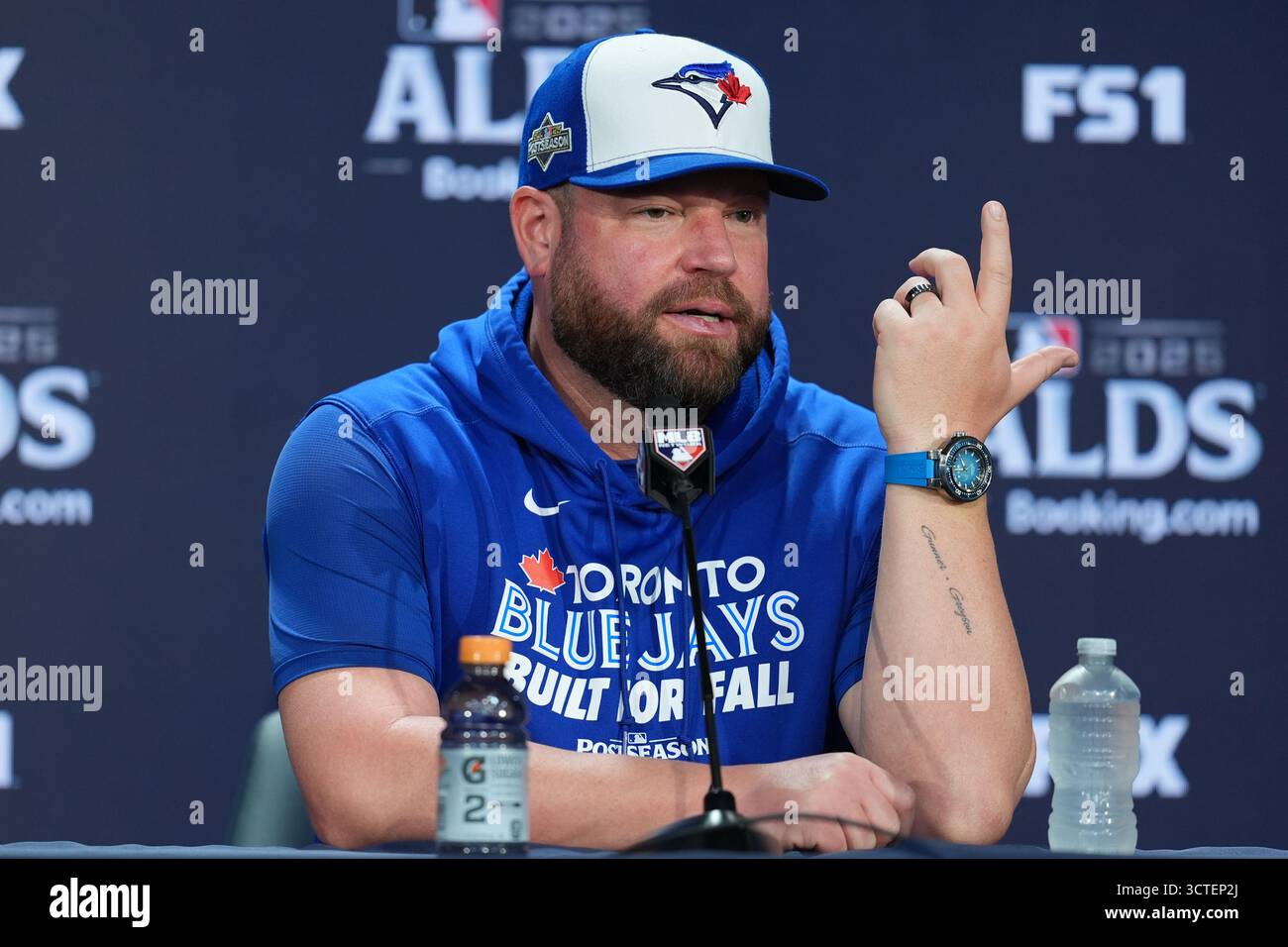 Toronto Blue Jays manager John Schneider talks to reporters at Yankee ...