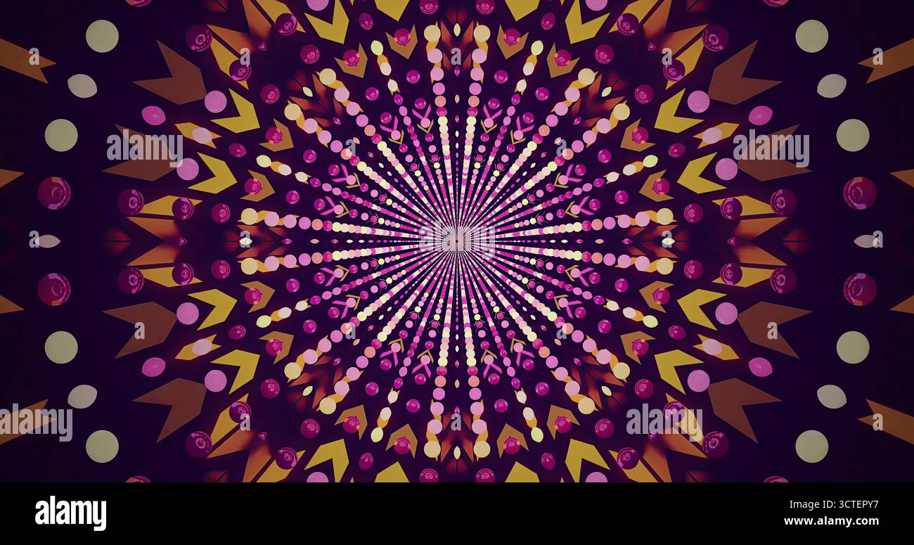 A vibrant design features a radial pattern with colorful circles and ...
