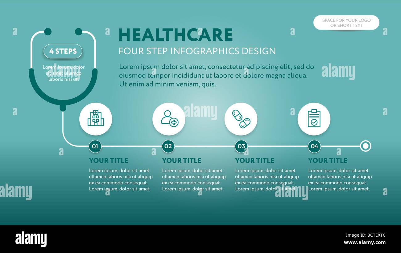 Medical infographics template with stethoscope - 4 step illustration ...
