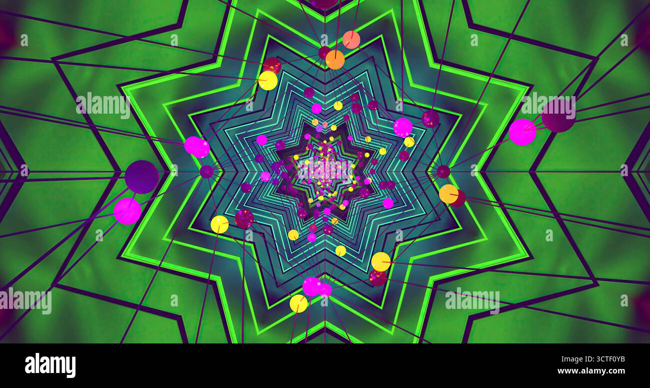 Complex geometric pattern features vibrant colors and shapes in a star ...