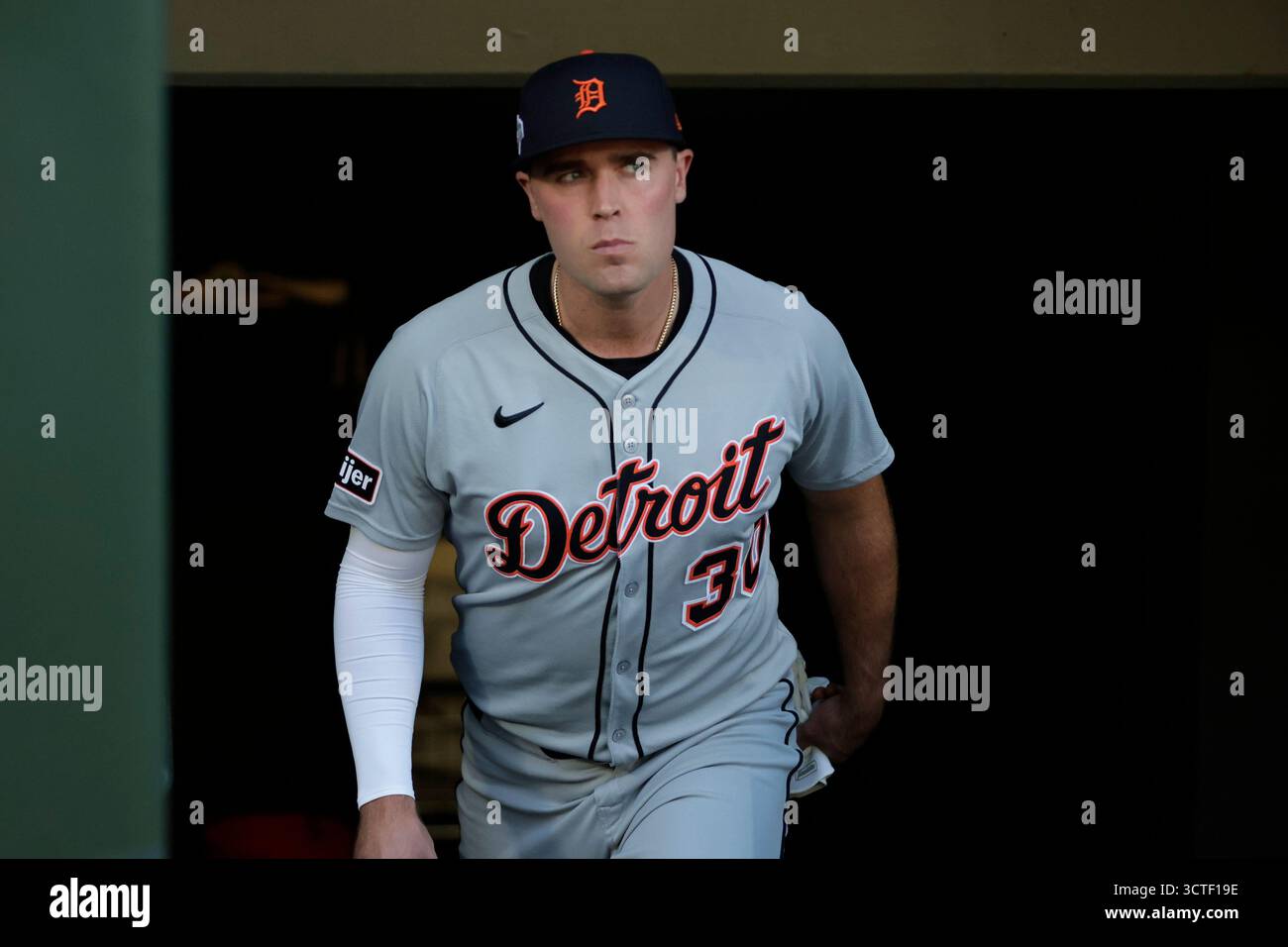 Detroit Tigers, Kerry Carpenter walks from the clubhouse before Game 2 ...