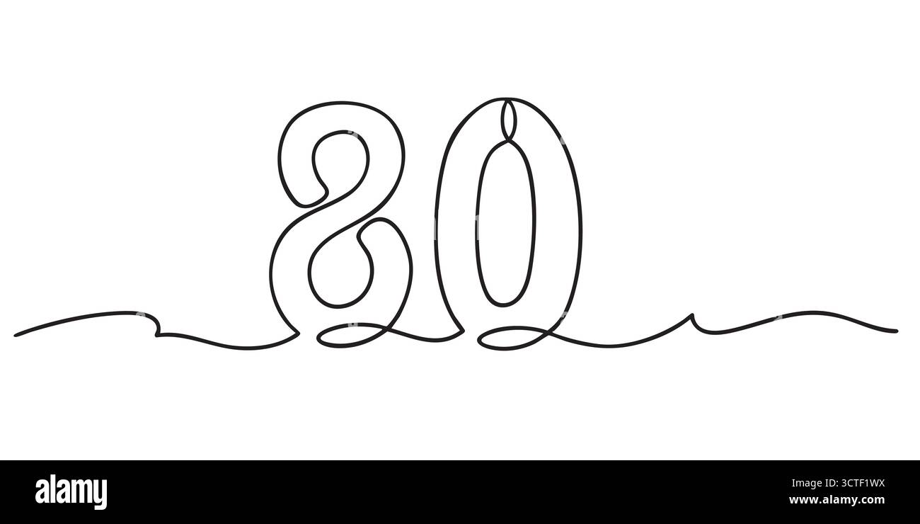 One line hand-drawn illustration of number 80 Stock Vector Image & Art ...