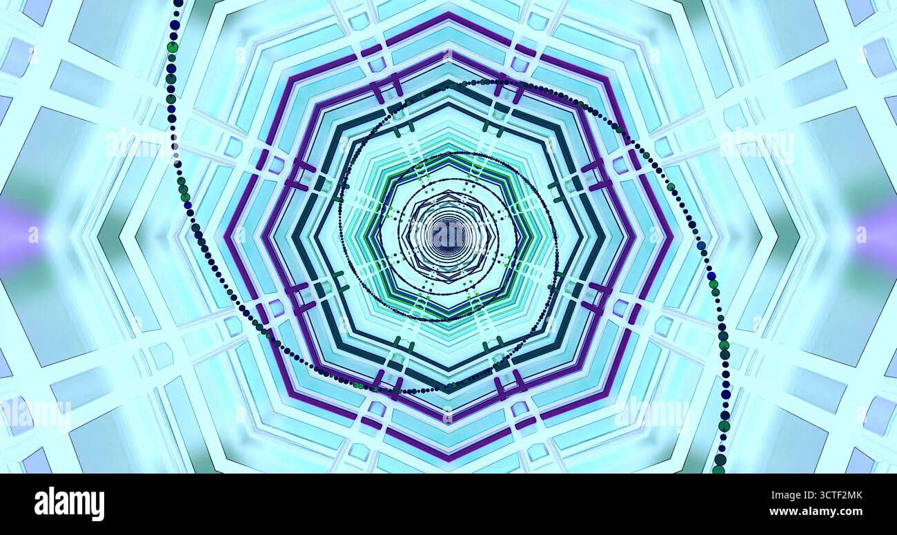 Intricate geometric shapes intertwine in vibrant shades of blue and ...