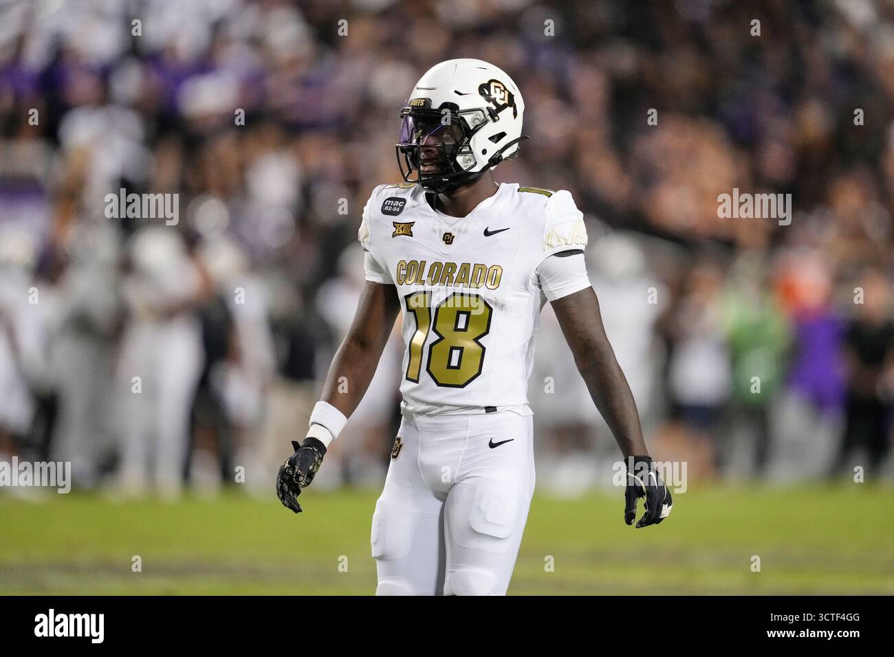 Colorado wide receiver Kam Mikell (18) lines up against TCU during an ...