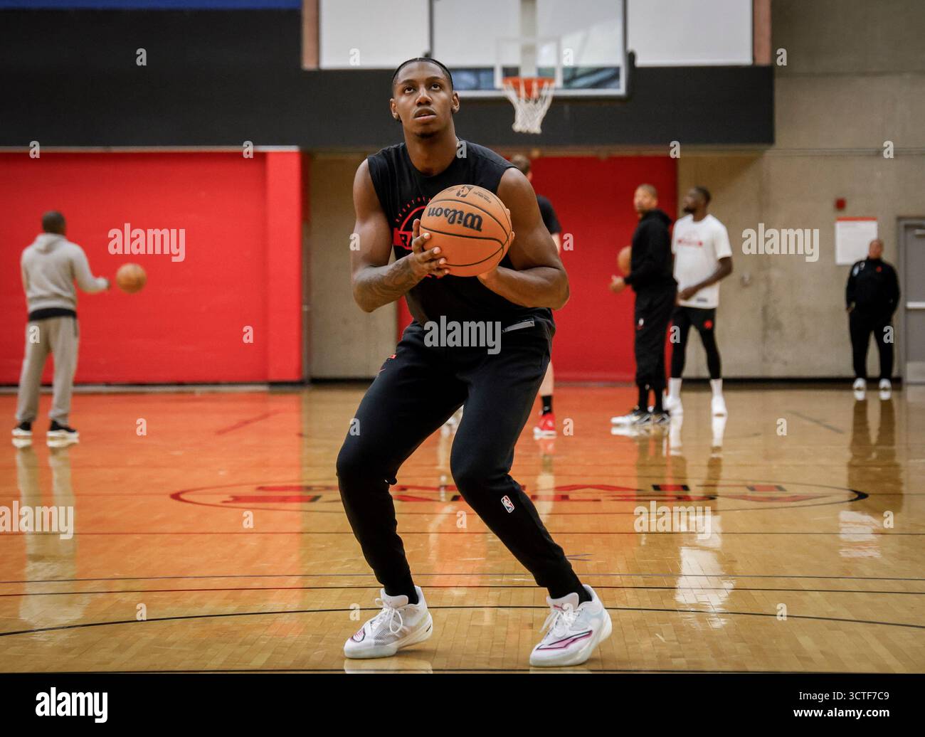 Toronto Raptors' RJ Barrett practices free throws during opening day of ...