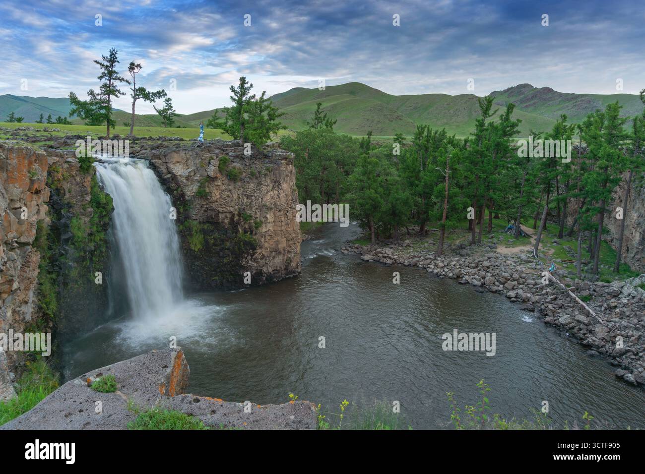 Orkhon waterfall in Mongolia at sunrise Stock Photo - Alamy