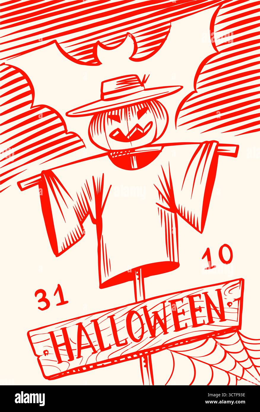 Scarecrow Halloween invitation card for celebration. Poster or banner ...