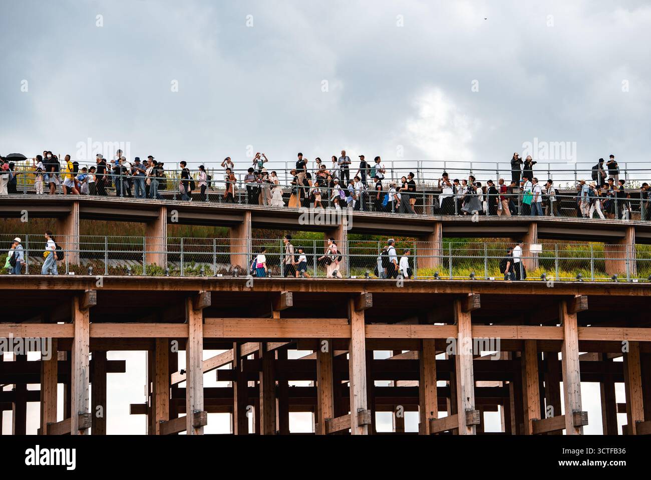 Crowd at Multi Level Wooden Structure at World Expo 2025 in Osaka Stock ...
