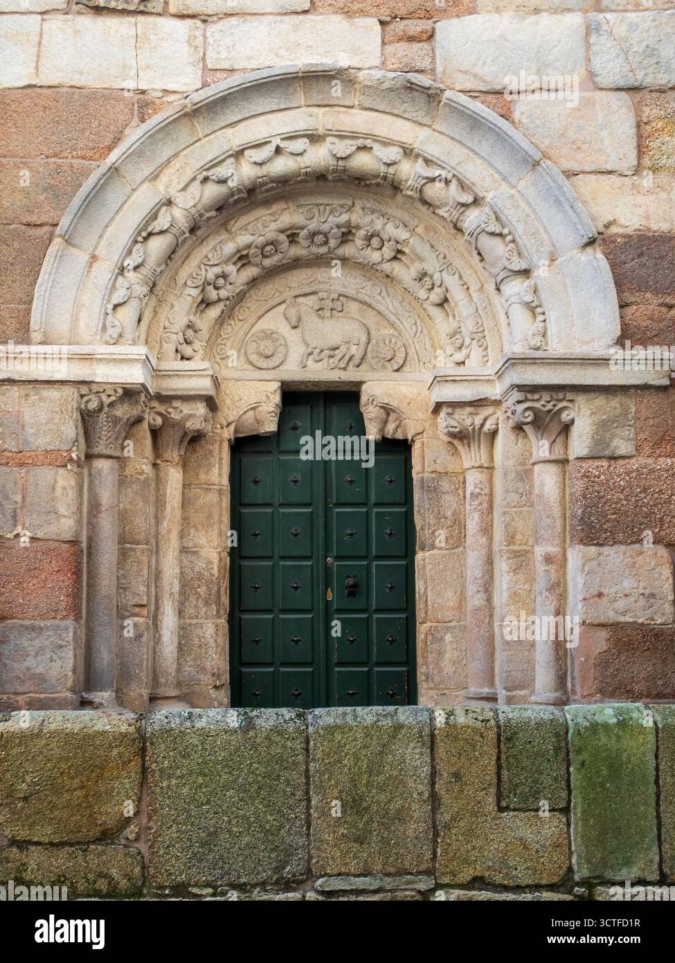Romanesque side portal of St James Church, A Coruna Stock Photo - Alamy