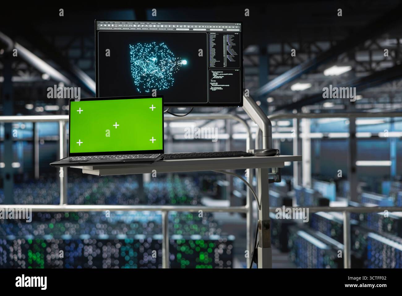 Industrial platform workstation in data center displaying machine ...