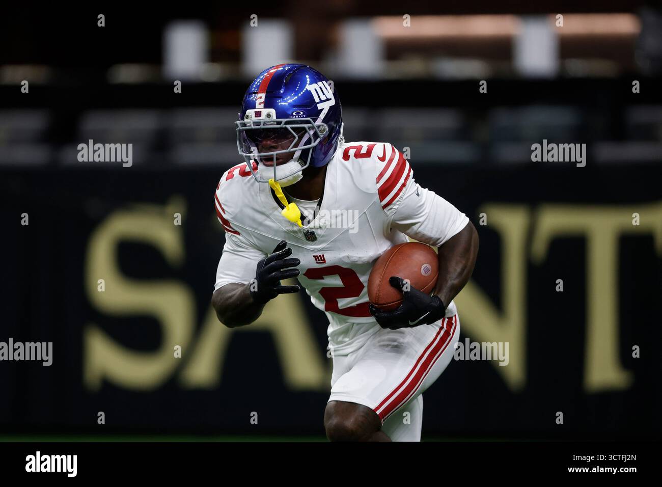 New York Giants cornerback Deonte Banks warms up before an NFL football game, Sunday, Oct. 5 ...
