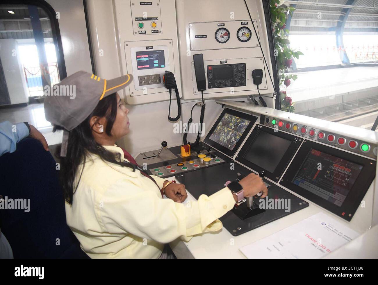 PATNA, INDIA - OCTOBER 6: Driver Swati Maurya drives metro train after ...