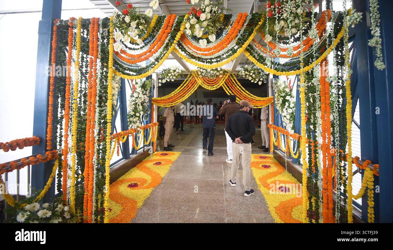 PATNA, INDIA - OCTOBER 6: A view of decorated railway platform after ...