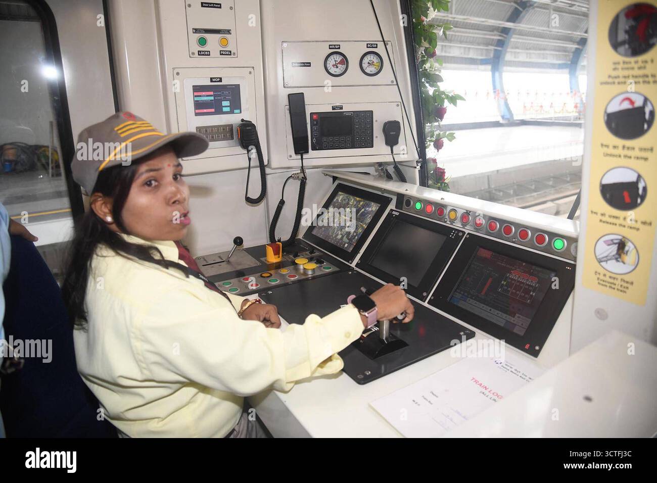 PATNA, INDIA - OCTOBER 6: Driver Swati Maurya drives metro train after ...